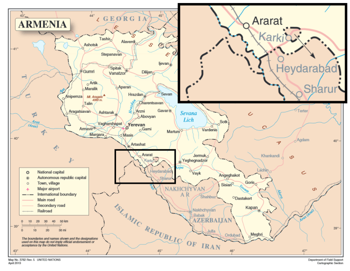 UN Map of Armenia with the Araks corridor highlighted. | The Abovyan ...
